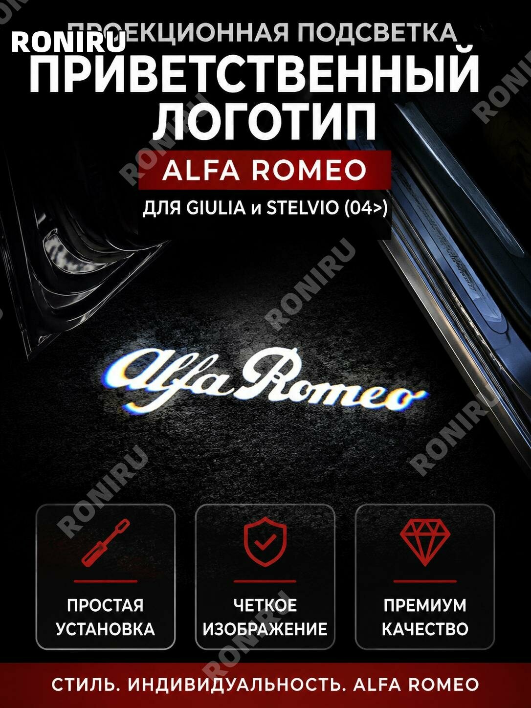 Приветственная подсветка дверей для Alfa Romeo Giulia и Stelvio SUV, ABS и эко смола