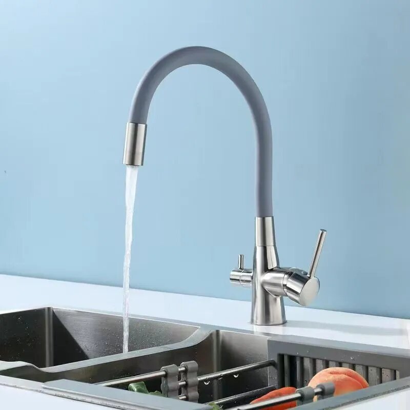 Смеситель для кухни с гибким изливом и фильтром Maxonor PURE LIFE PL4461-1/3 Хром / Серый