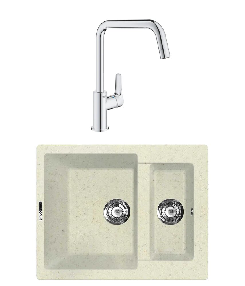 Комплект Мойка Lava D1. VNL 60x49, vanilla, кварц / Смеситель Grohe Eurosmart 30567000 глянцевый хром