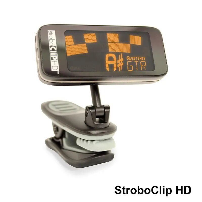 Профессиональный зажимной стробоскопический тюнер Peterson StroboClip HD с точностью 0,1 цента для гитары и баса, стабильное крепление, точная настройка струнных инструментов.
