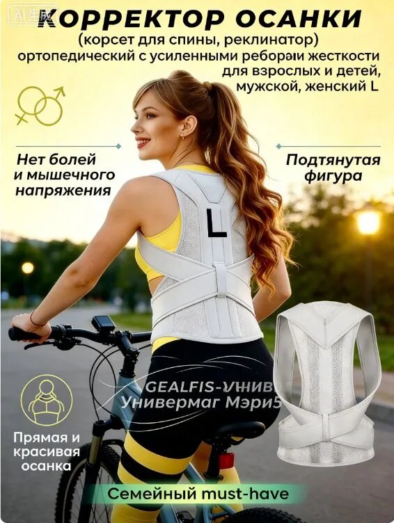 Корректор осанки (корсет для спины, реклинатор) ортопедический с усиленными ребрами жесткости для взрослых и детей, мужской, женскийl