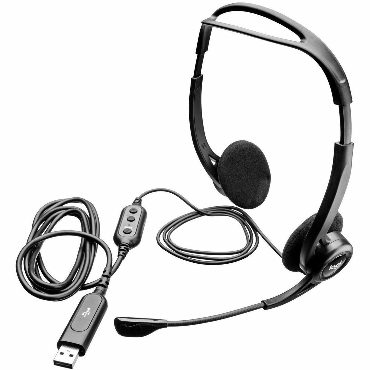 Гарнитура проводная Logitech PC 960 USB, полноразмерный, черный (981-000100)