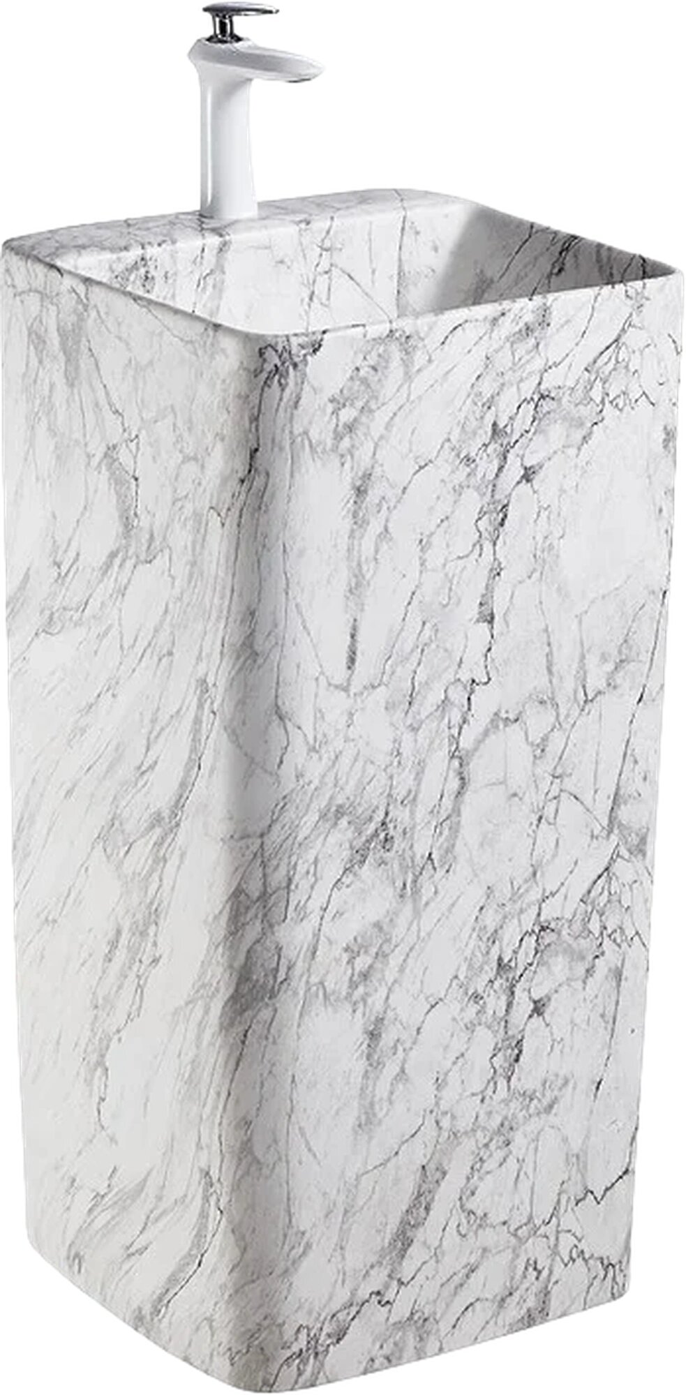 Раковина SantiLine SL-4005MM, напольная, 42x41 см, моноблок, цвет серый матовый, под мрамор
