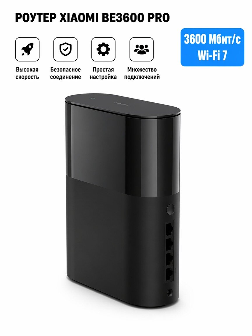 Wi-Fi роутер Xiaomi BE3600 Pro , Wi-Fi 7, 4 независимых усилителя сигнала для пробоя толстых стен, порт 2.5 Гбит