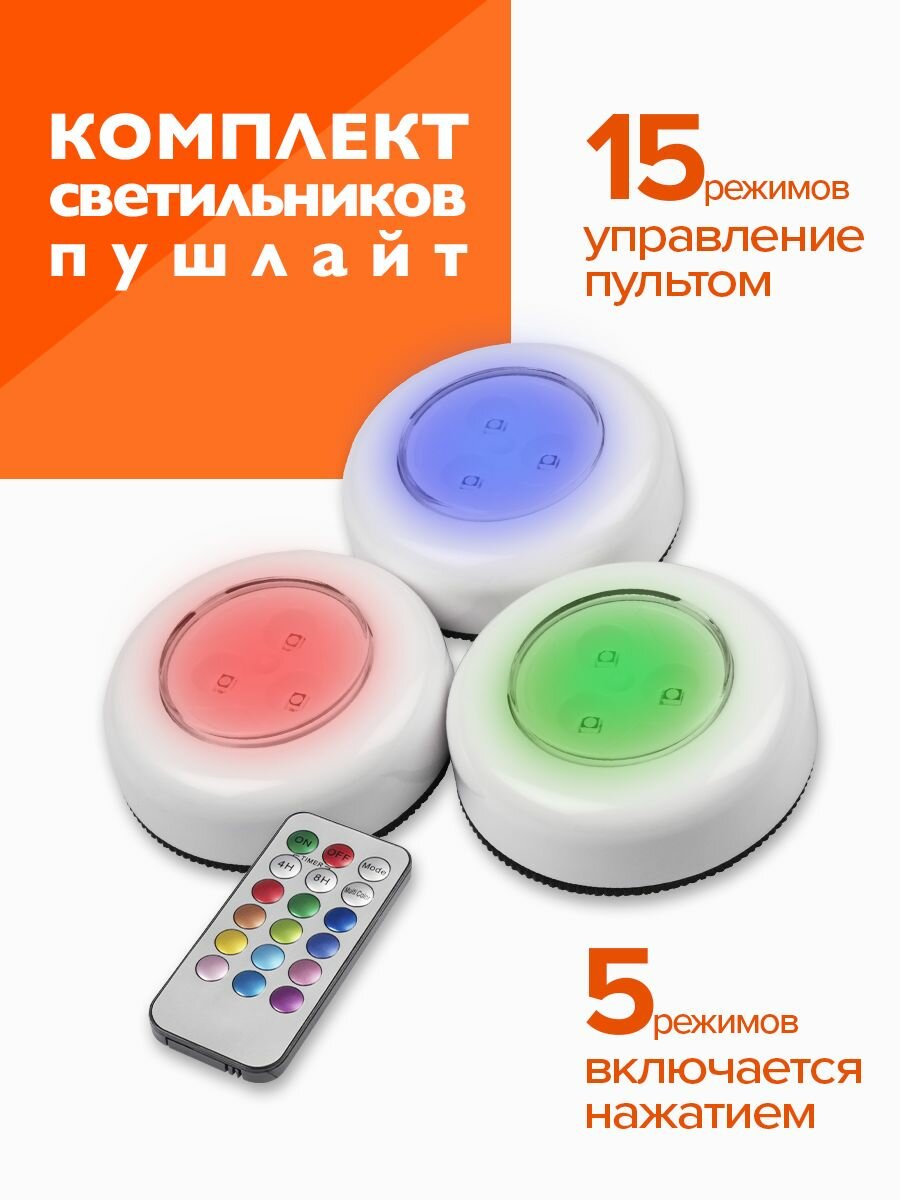 Набор мультицветных фонарей-светильников, работающих от батареек (3 х ААА), JAZZway с пультом ДУ TS5-RGBx3