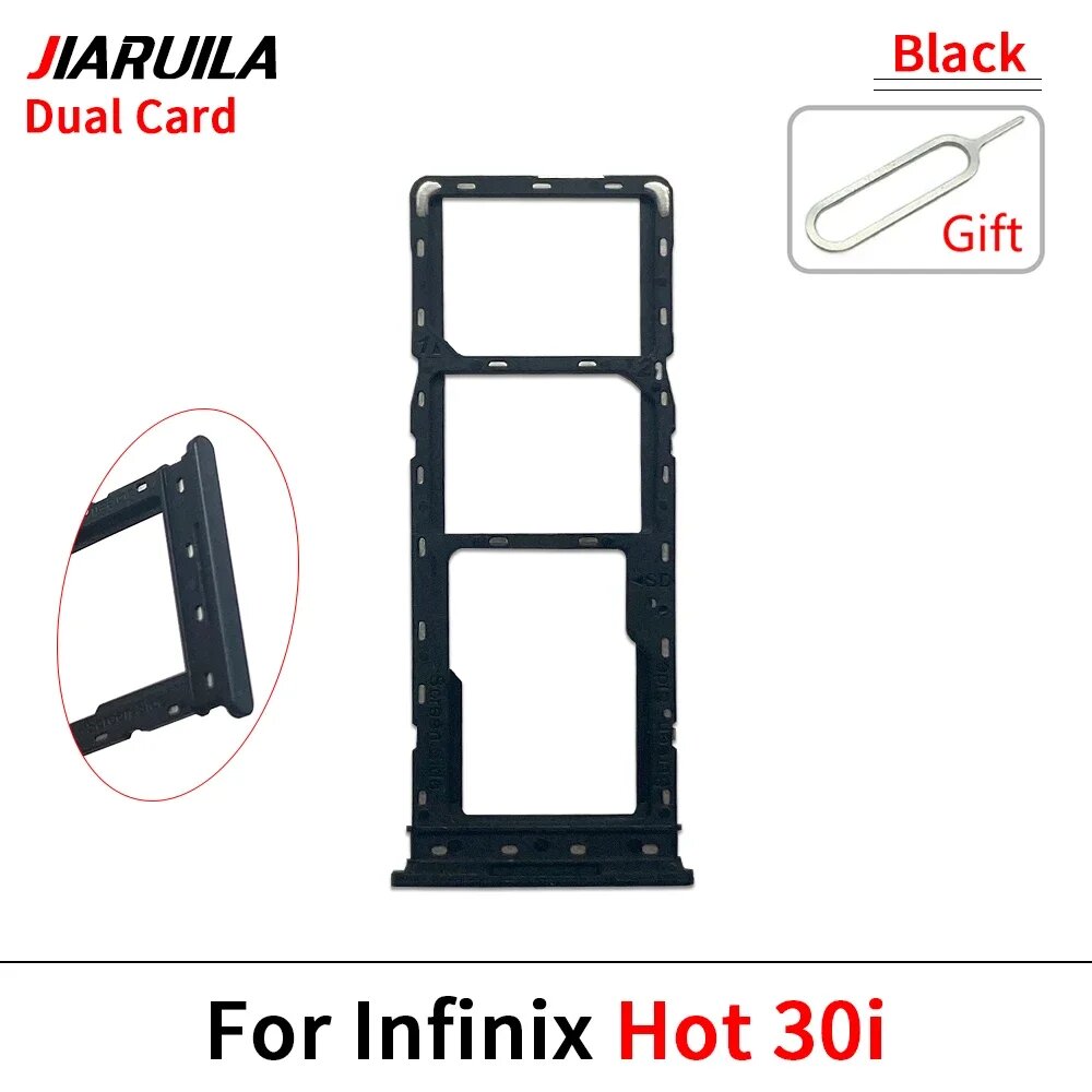 Слот для SIM-карты, держатель лотка для SD-карты, адаптер для infinix Hot 8 9 10 10i Hot 30i Black