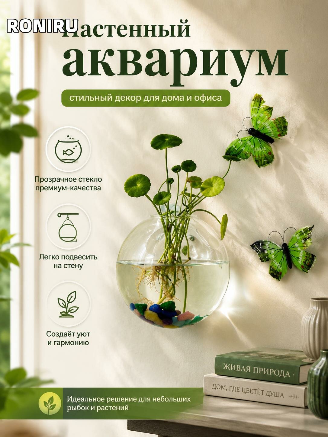 Аквариумный набор — настенный прозрачный аквариум с широким отверстием для подвешивания, декор для дома и офиса