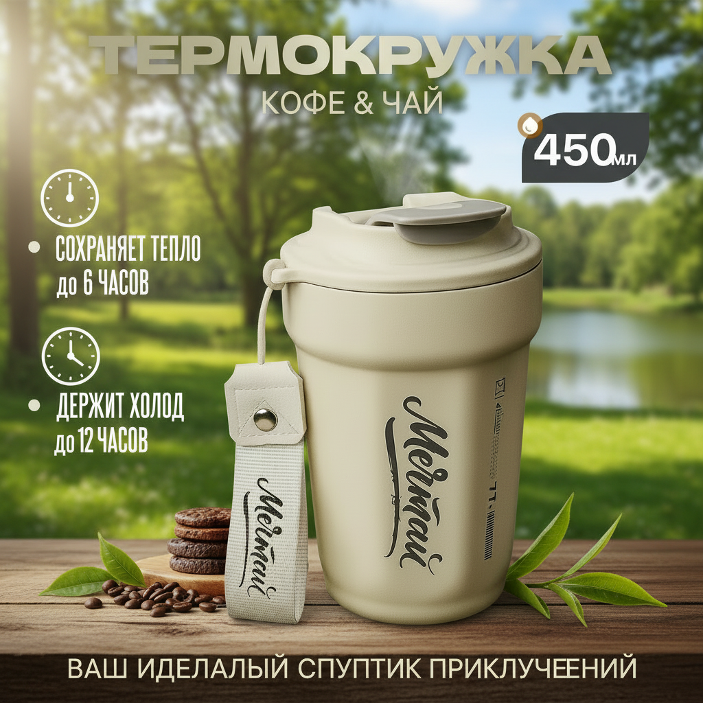 Вакуумная термокружка белая 0 35 л для машины 17 см