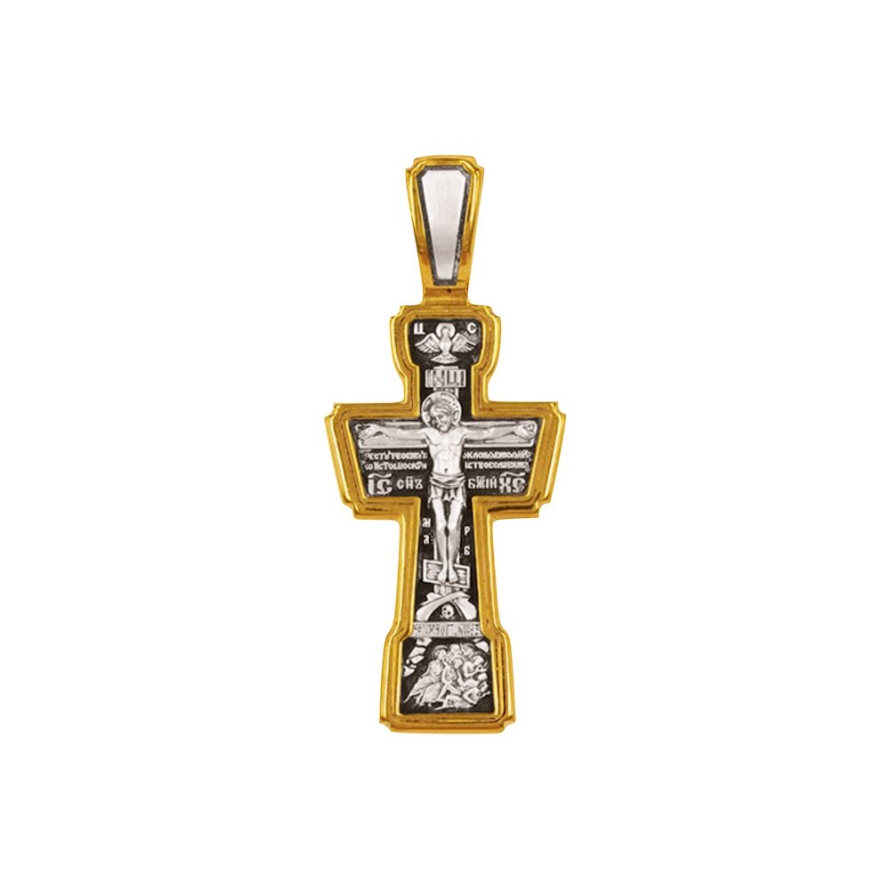 Крестик, серебро, 925 проба, чернение, золочение
