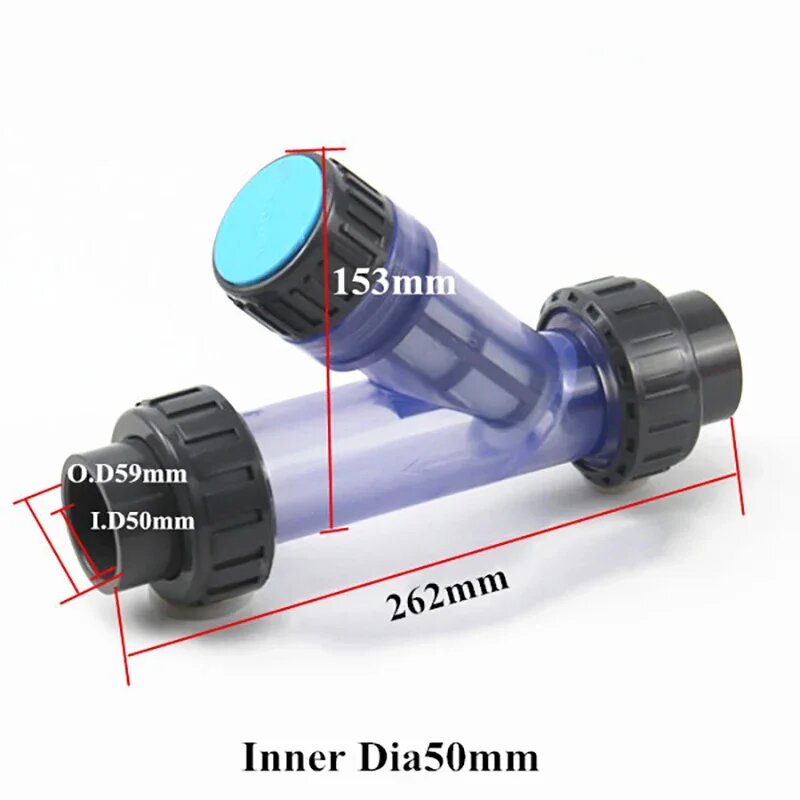Прозрачный UPVC Y-образный фильтр для труб 20~63 мм Inner Dia 50mm 1Pcs