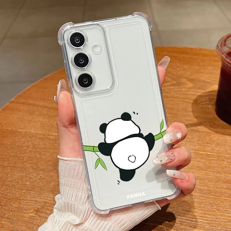 Чехол для телефона с милым рисунком панды для Samsung Galaxy S26 S25 S24 S23 Ultra S22 S26 Plus S21 S24 S25 FE, прозрачный, противоударный, мягкий чехол
