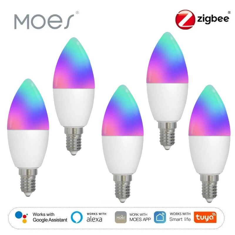 MOES Zigbee умная светодиодная лампа E14 5Вт RGBCCT zigbee 5PCS