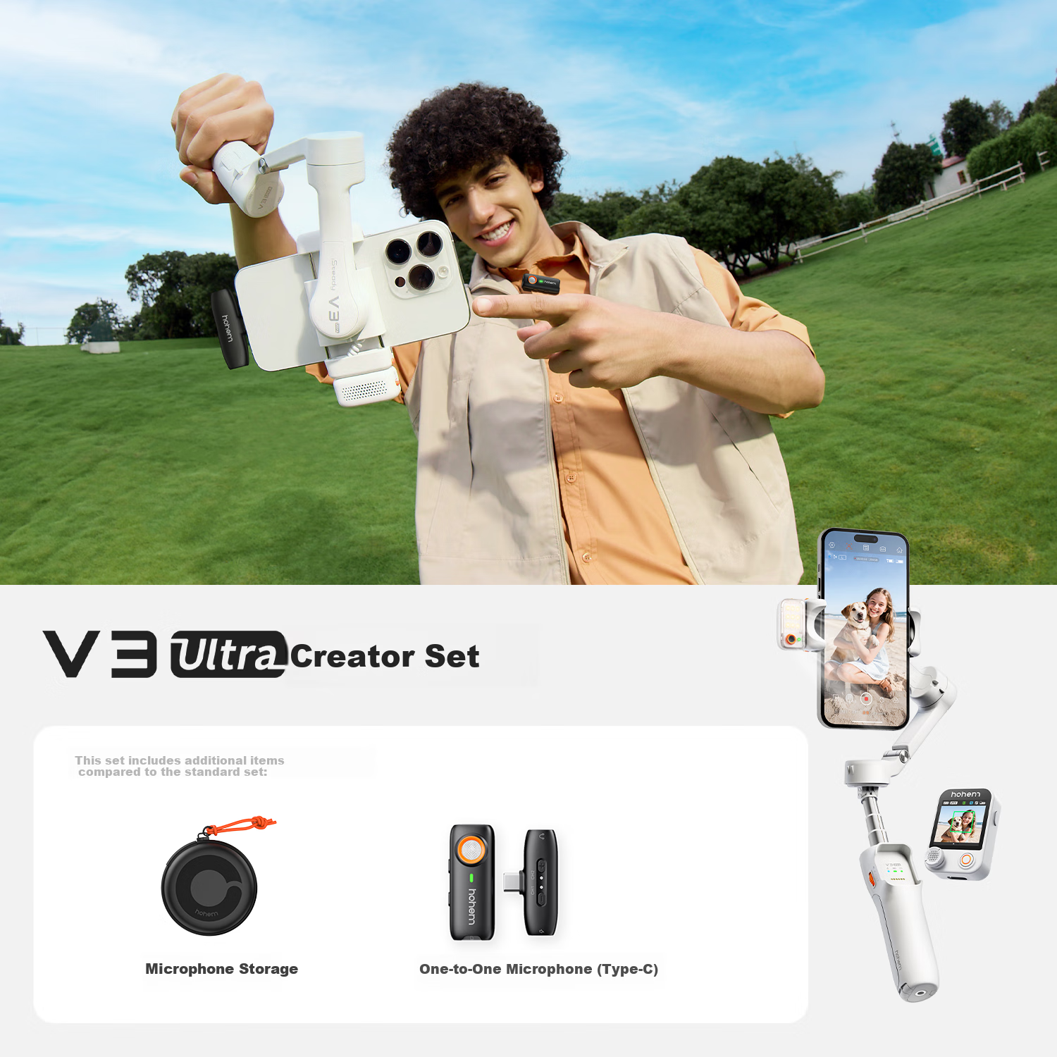 Hohem V3 Ultra 3-осевой стабилизатор для смартфона с микрофоном для путешествий и съемки Размер：Сертификат качества JD,