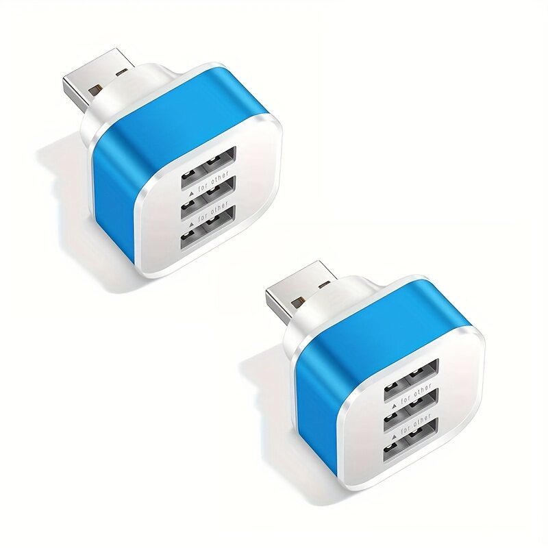 USB 2.0 Hub 3-портовый с зарядным адаптером, 2 шт, синий