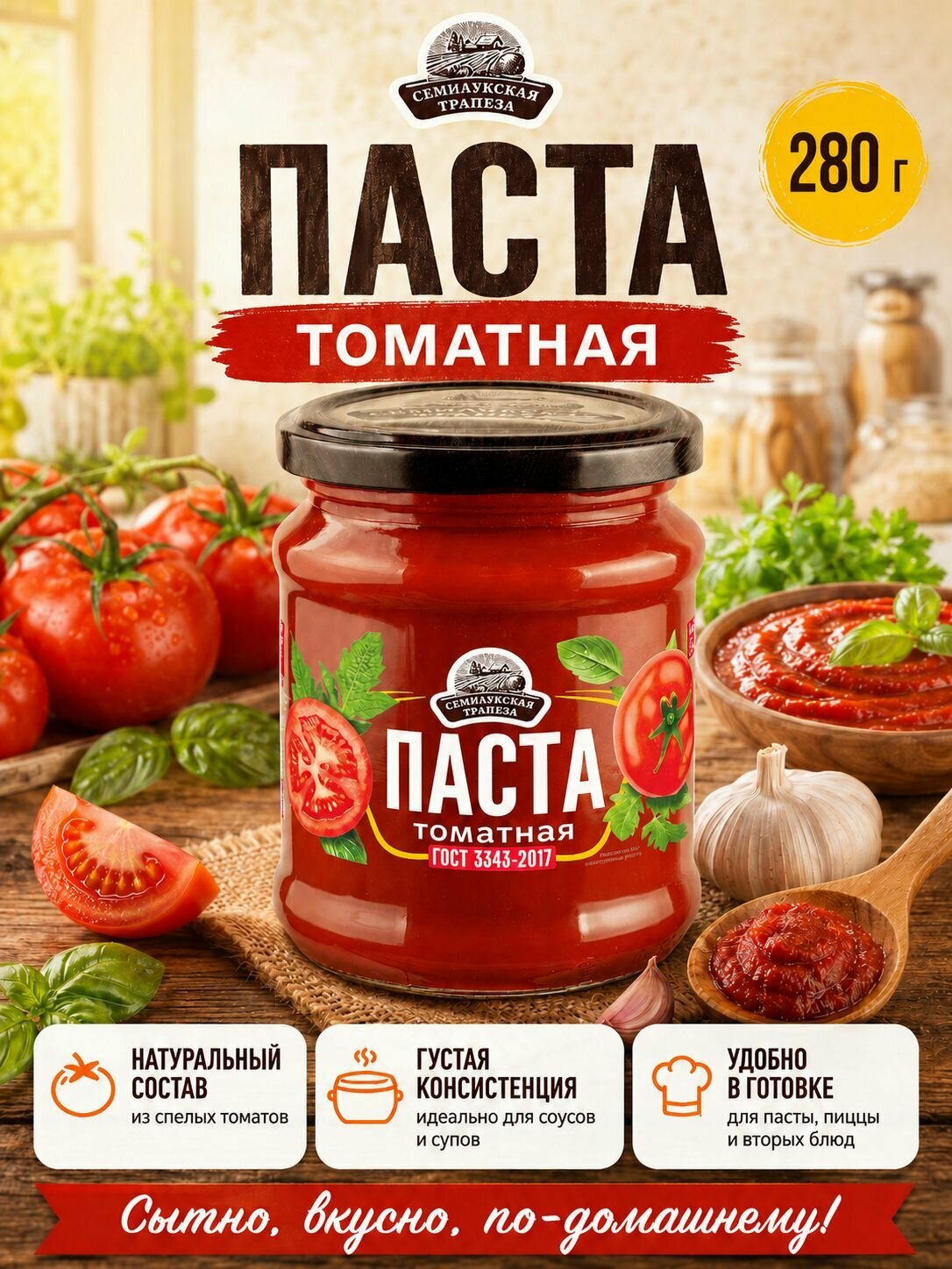 Семилукская трапеза Томатная паста ГОСТ, 280 г