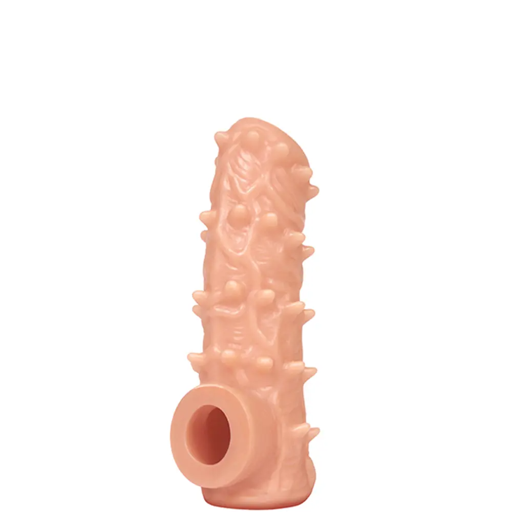 74838 Kokos Nude Sleeve NS.006 M, телесная. Насадка реалистик с шипами, с подхватом мошонки и открытой головкой