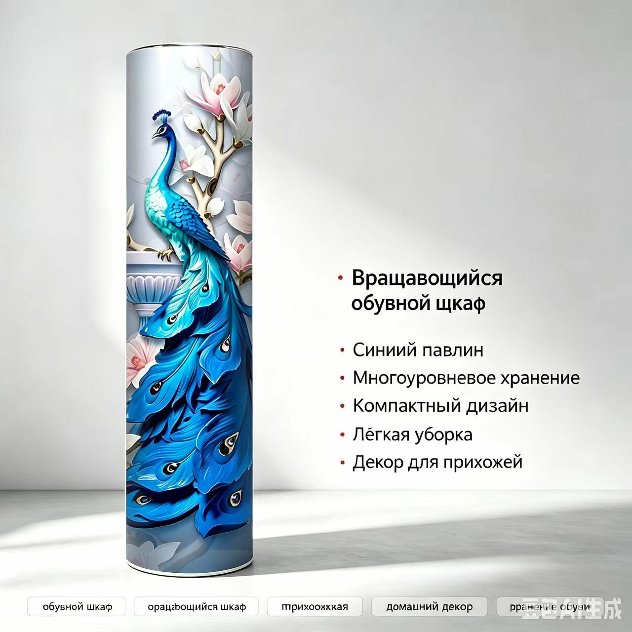 Обувной шкаф "Креативный", вращающиеся стеллажи, белый, 40х40х127 см