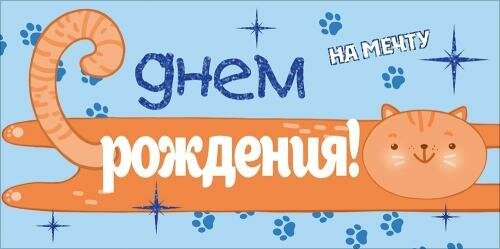 Конверт для денег на день рождения "С Днем Рождения На мечту", рыжий кот, картон, 168х84мм, Евро