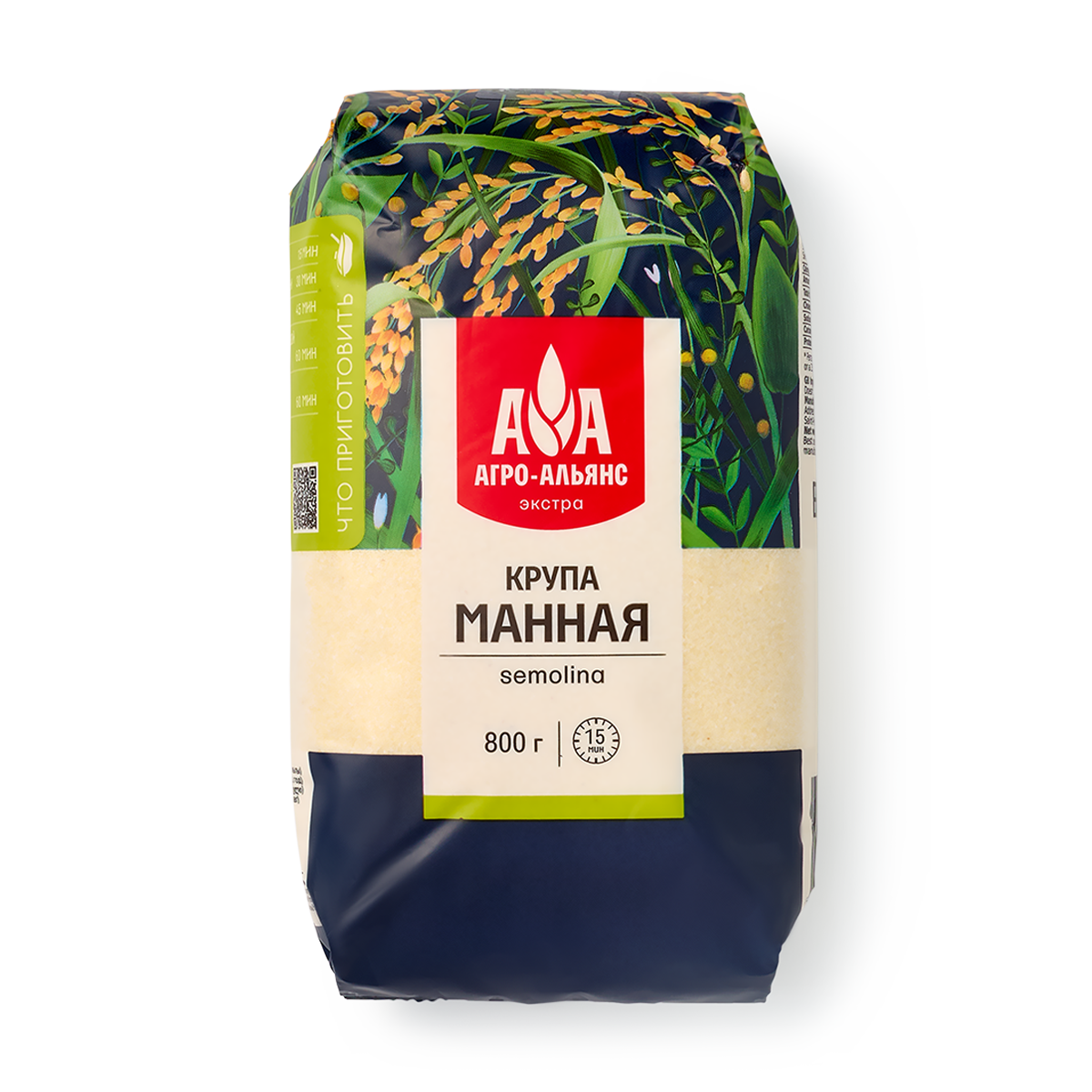 Крупа манная Агро-Альянс "Экстра", из твердых сортов, пакет, 800 г