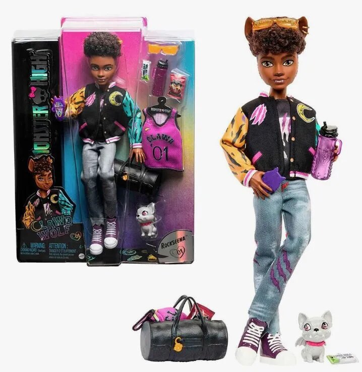 Кукла Монстр Хай Клод Вульф с питомцем бульдог Гаргулья - Monster High Clawd Wolf Werewolf with Pet Gargoyle Bulldog Mattel HNF65