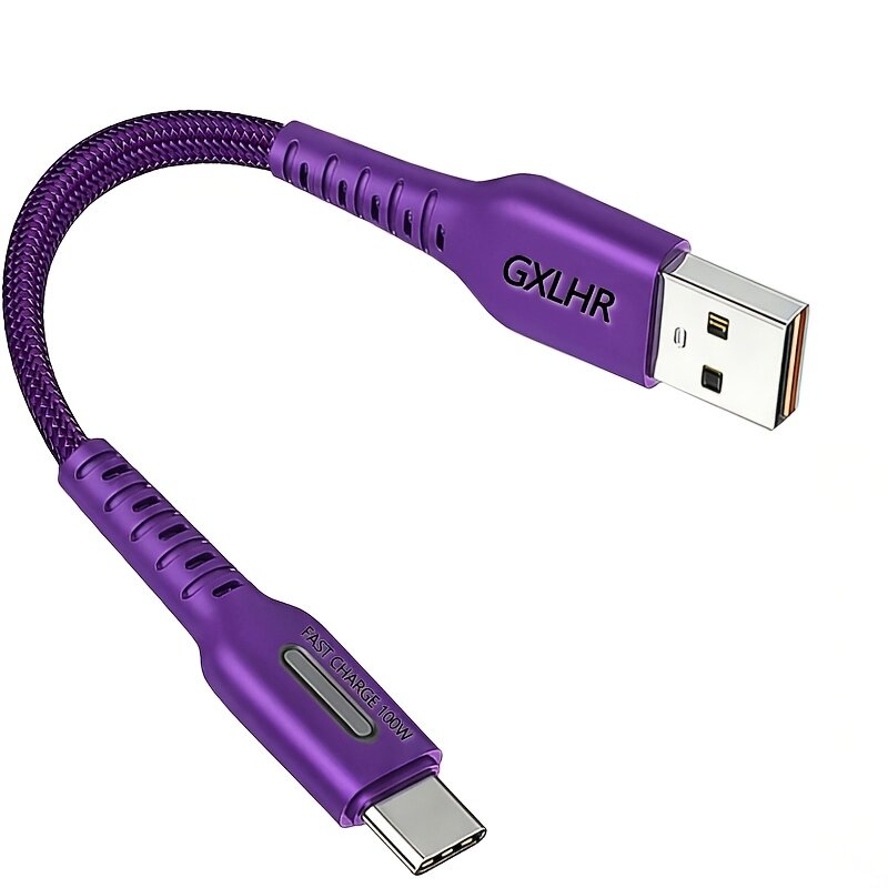 Кабель USB-A - USB-C быстрая зарядка 100W, нейлоновая оплетка, фиолетовый, 30 см (11.81 дюйм)