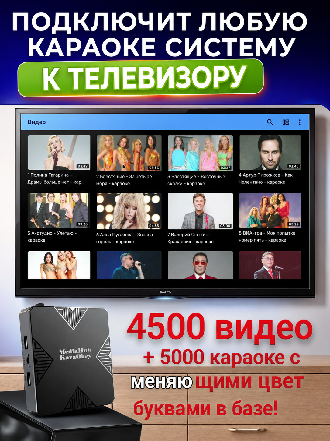 Караоке на экране телевизора. МедиаХаб "KaraOKey 4500+5000" подключит любую Bluetooth систему-караоке к любому телевизору по HDMI кабелю