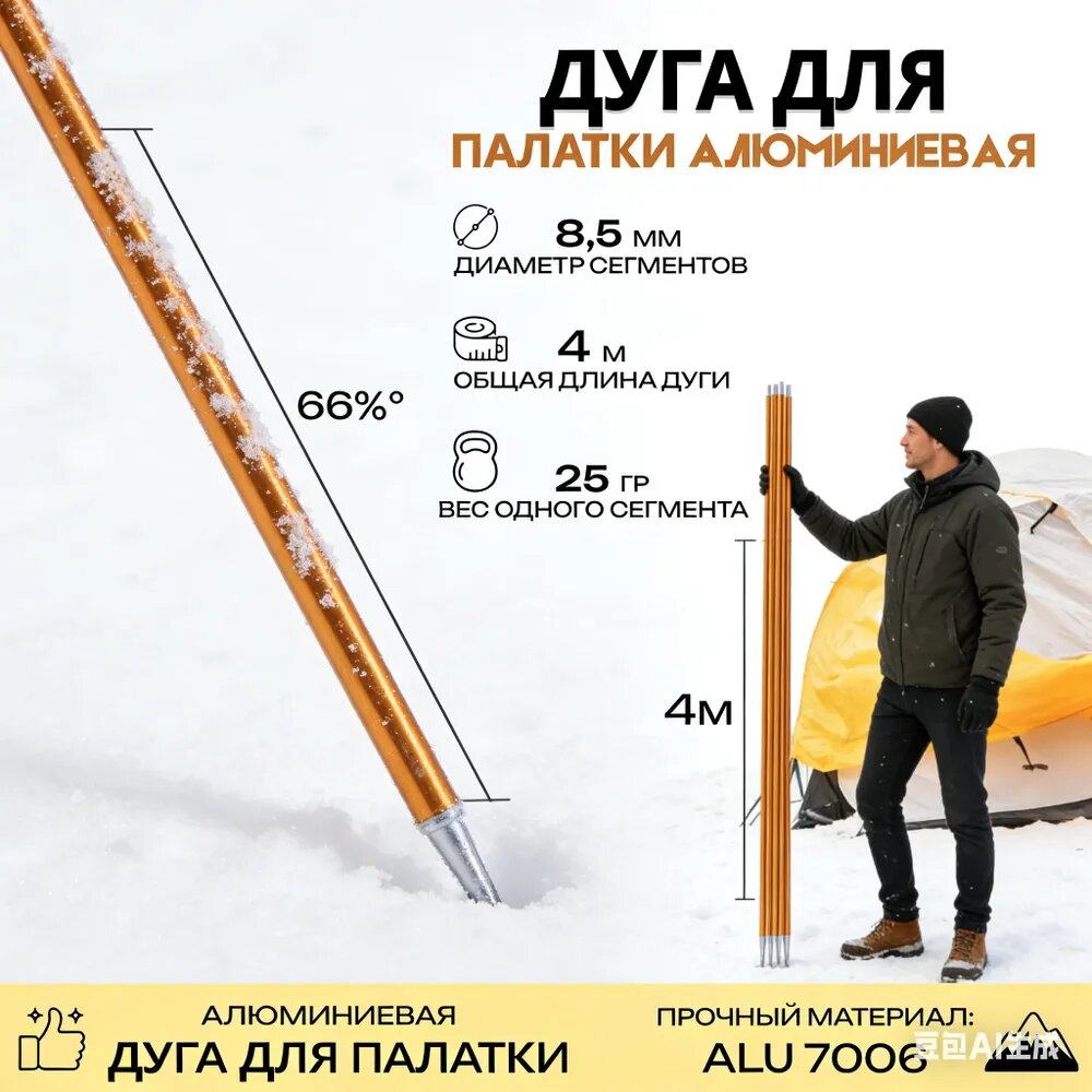Дуги для палатки алюминиевые 8.5мм, комплект из 11 секций, каркас для туристической палатки