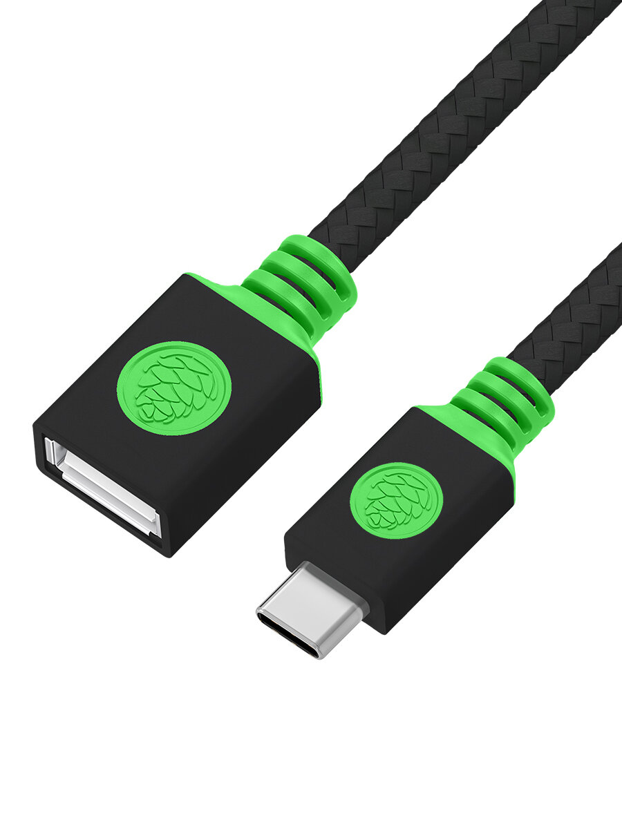 Переходник USB C на USB мама 2.0 30см GCR кабель для флешки Type-C to AF нейлон медный черный