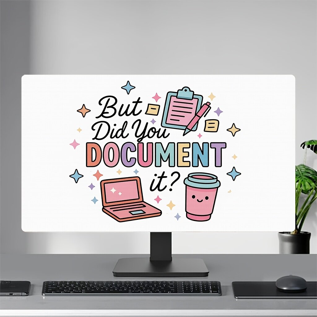 Чехол для монитора 24-32 дюйма, в стиле 2D Flat American Pop, с надписью "But Did You Document It?", размер 38x66.5 см, пылезащитный, антистатический, антицарапный