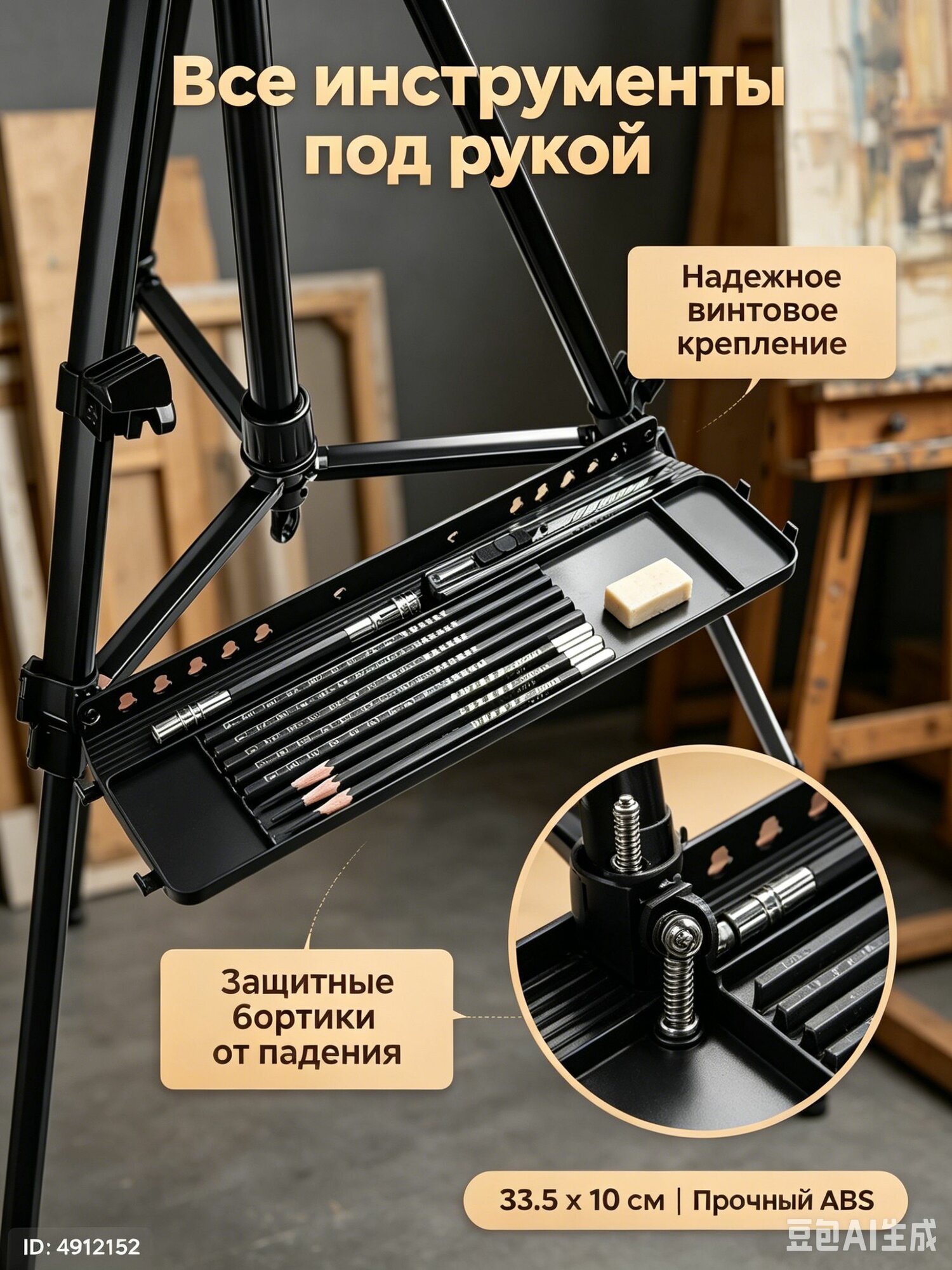 Полка для мольберта и штатива, 33.5х10 см-навесной лоток-органайзер для кистей и карандашей, съемный столик для инструментов художника. для рисования для творчества для художественной мастерской