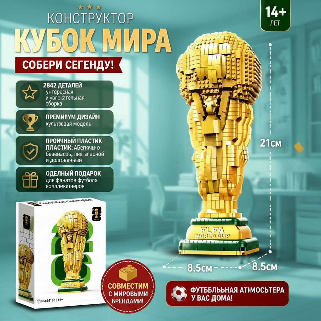 Трофей мирового кубка 2026 из 2842 блоков 1:1 сборный строительный набор Лего совместимость взрослый сувенир
