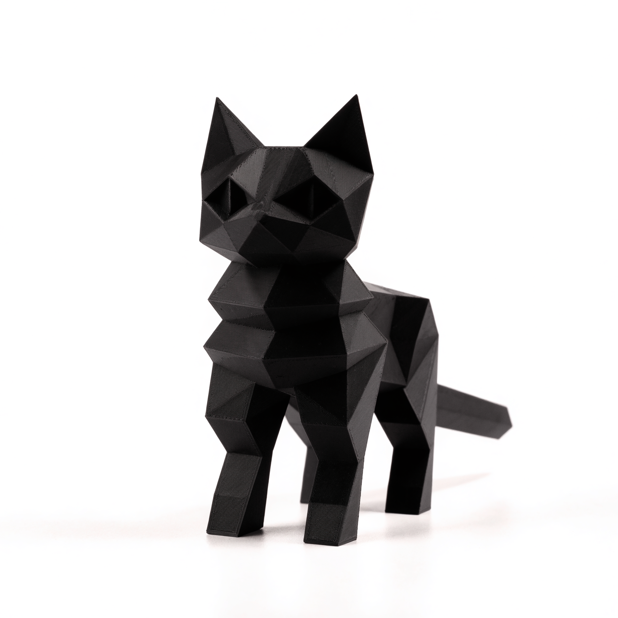 Статуэтка кот low poly геометрический чёрный 3D печать