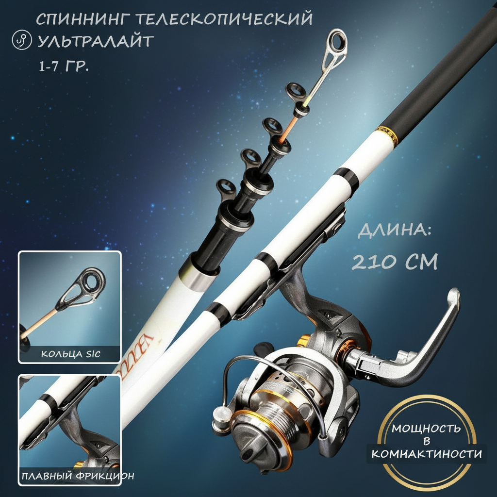 Компактный телескоп ультралайт для рыбалки на воблеры микроджиг чувствительный кончик