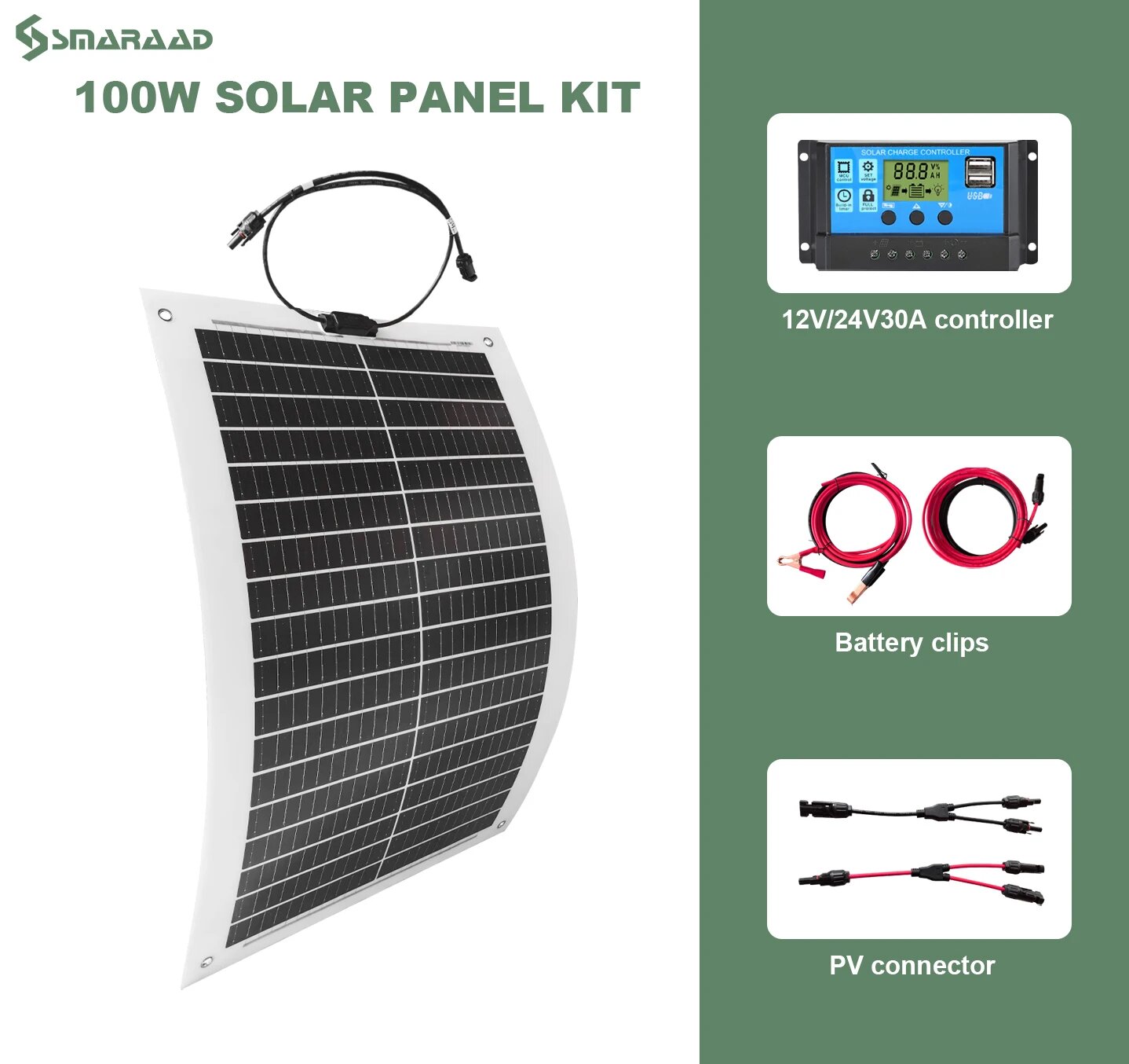 SMARAAD Гибкая солнечная панель 100W/200W/300W 100W Solar Panel Kit