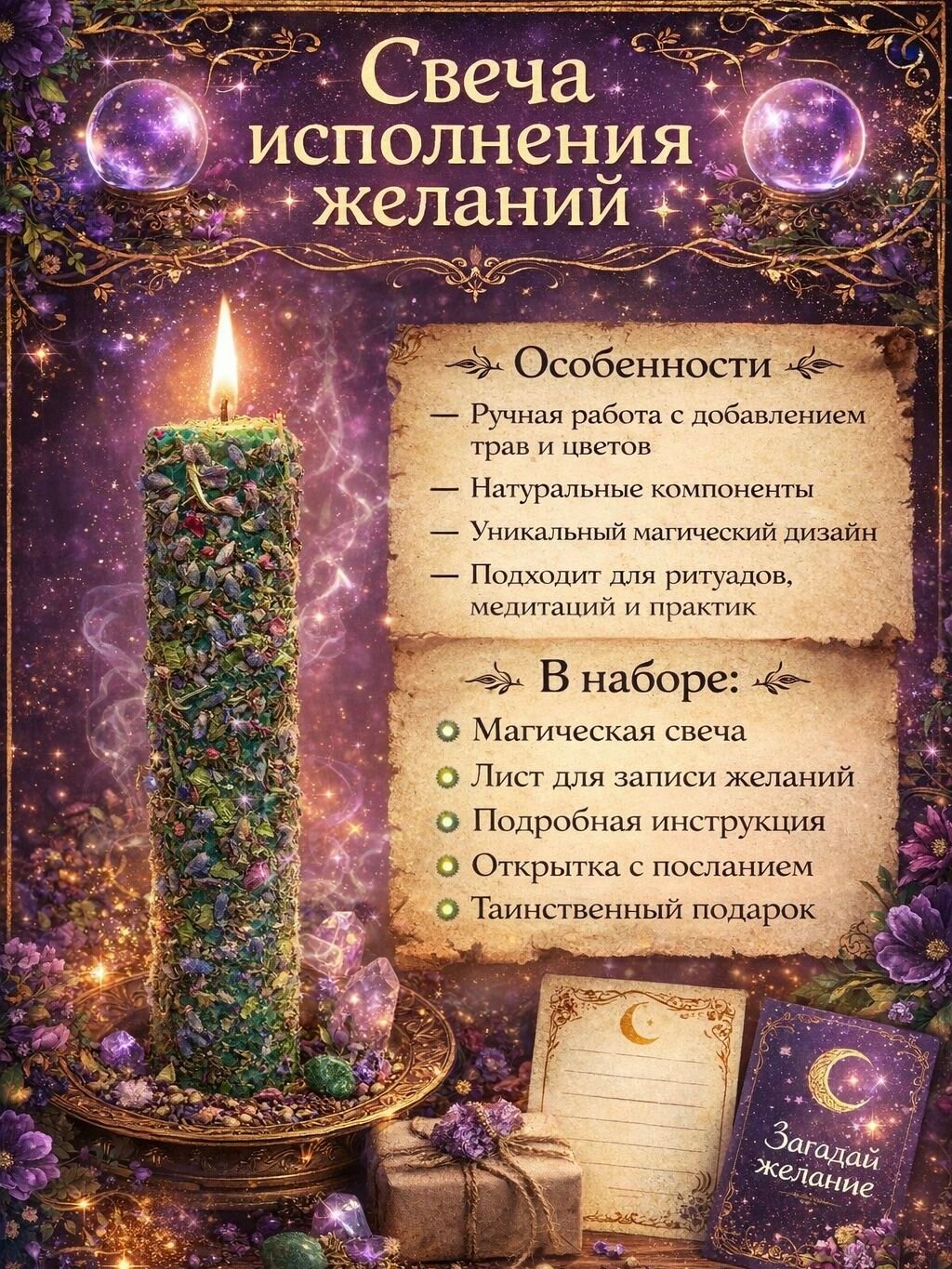 Свеча магическая с наговором на исполнение желаний