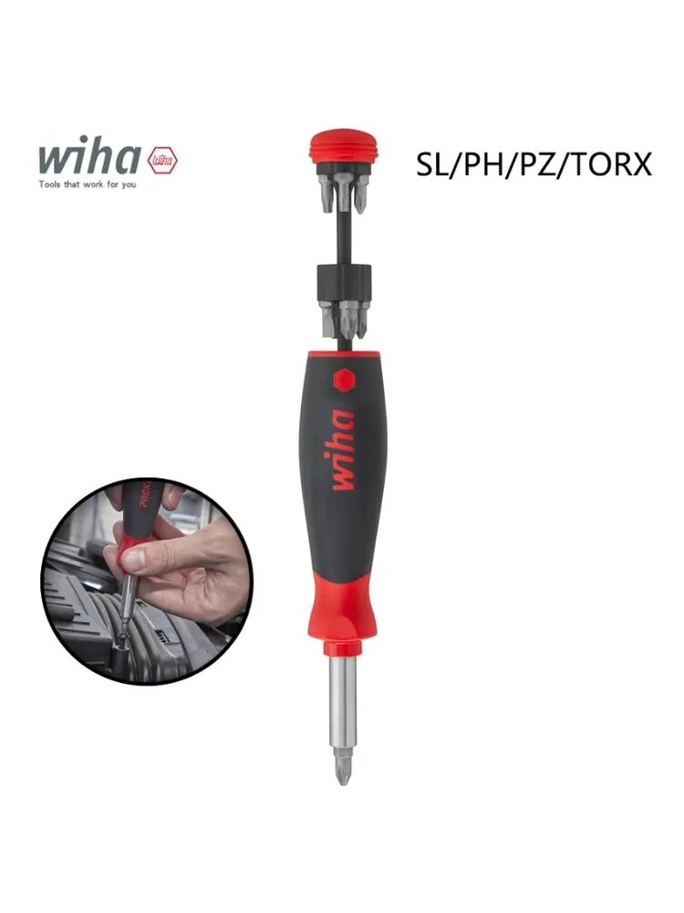Wiha 45292, Магнитная отвертка PocketMax с держателем бит, 1/4 дюйма, держатель бит на 8 предметов