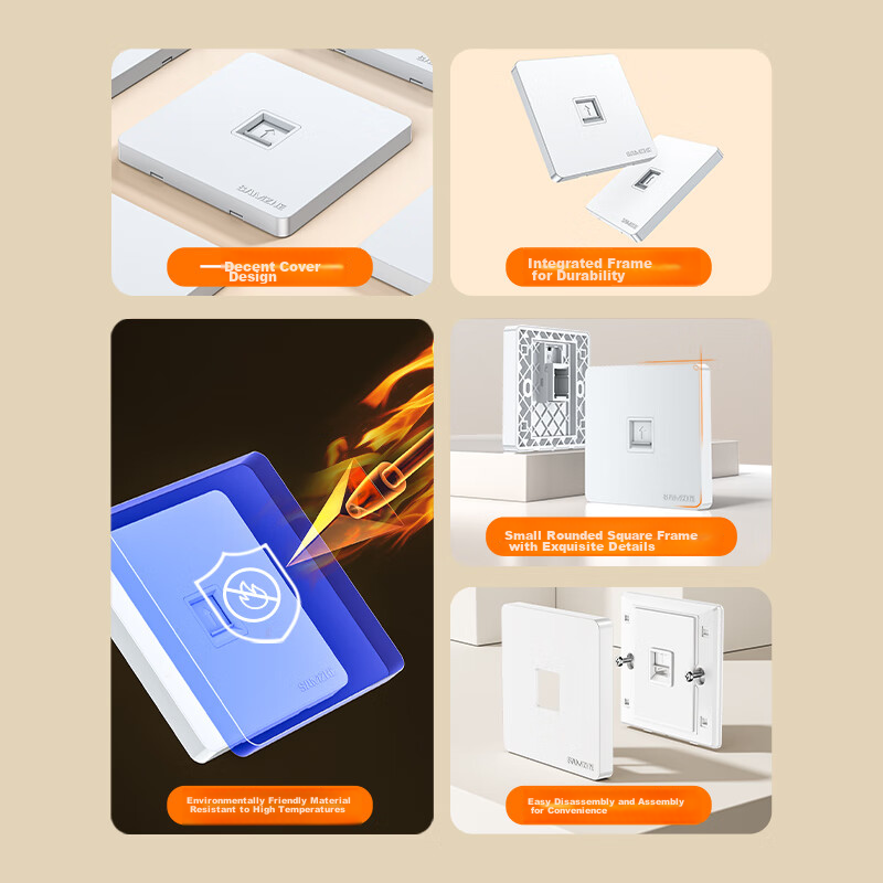 SAMZHE Computer Socket Network Cable Port Network Panel, Suitable for Telephone Information Module, Universal Cat5e/6/7 Module Thickened 86-Type Panel, Single Port WAN-01