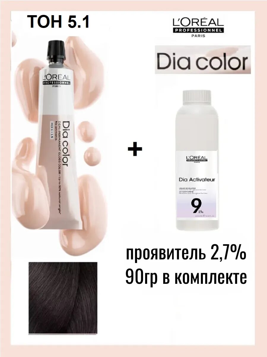 Краска для волос без аммиака DIACOLOR 5.1 60гр+проявит. 2,7%