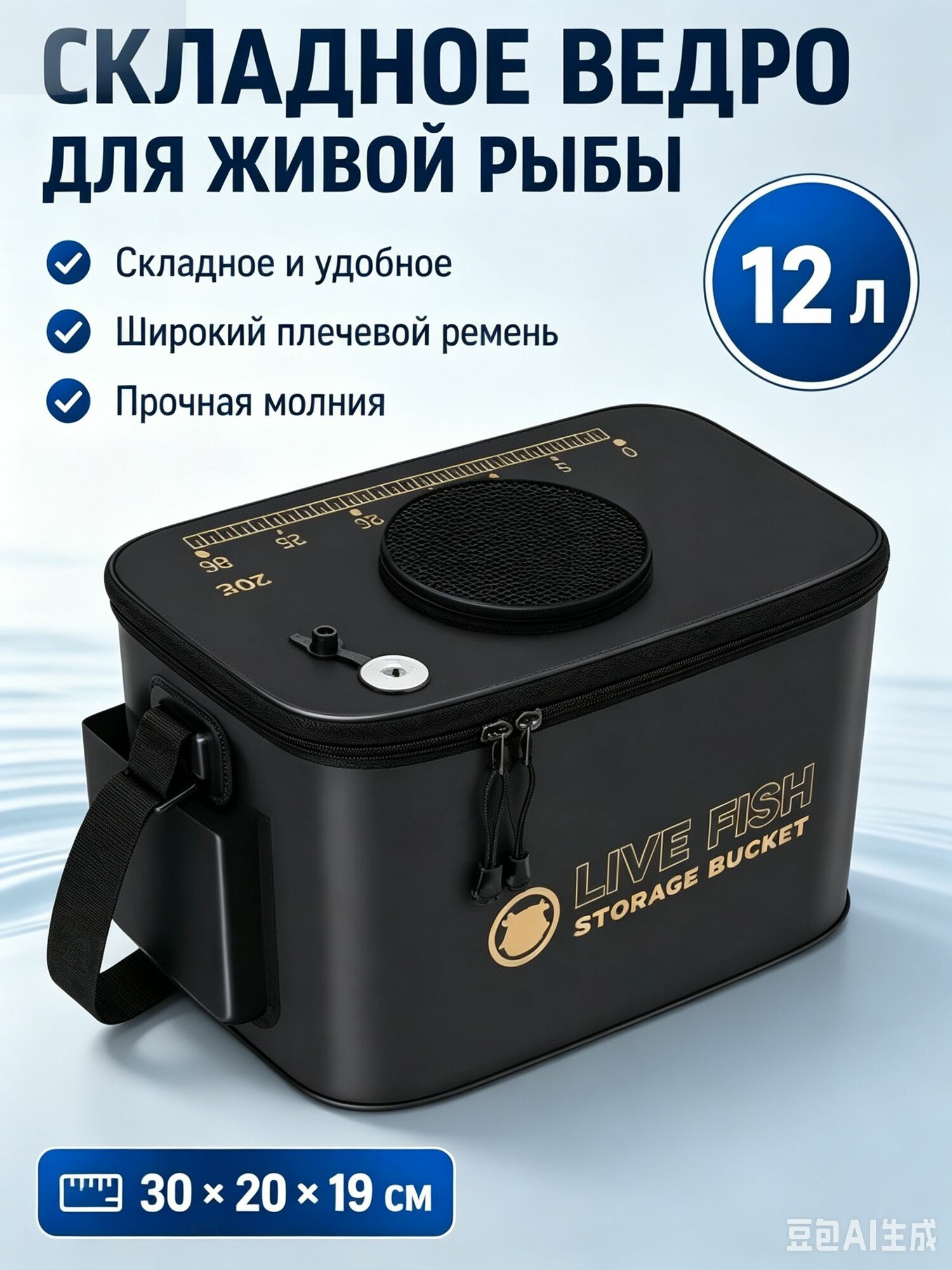 Складной рыболовный кан для рыбы 12 л, 30 см / Сумка-ведро рыбалки и хранения улова, утолщенный EVA, грузоподъемность 100 кг