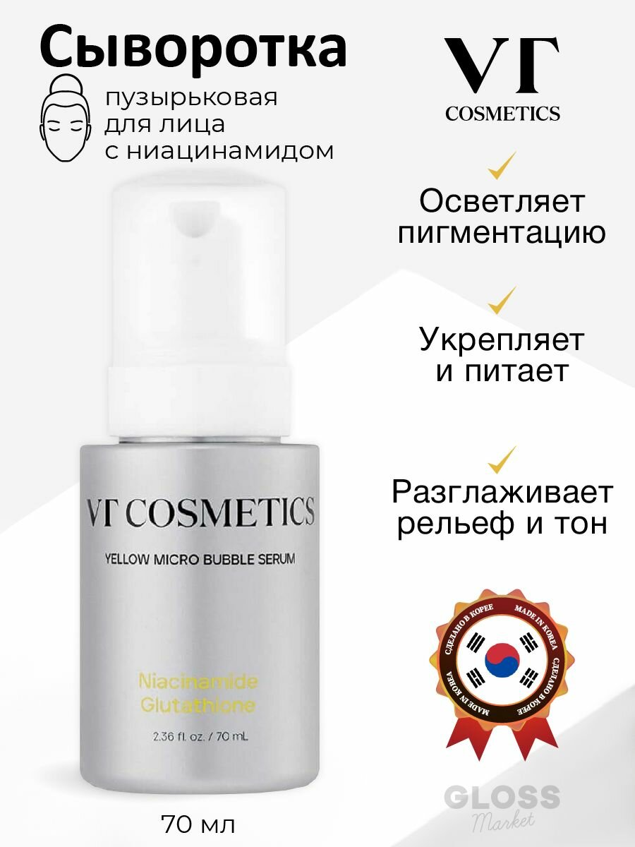VT Cosmetics Пузырьковая сыворотка с ниацинамидом Niacinamide Glutathione Yellow Micro Bubble Serum 70 мл