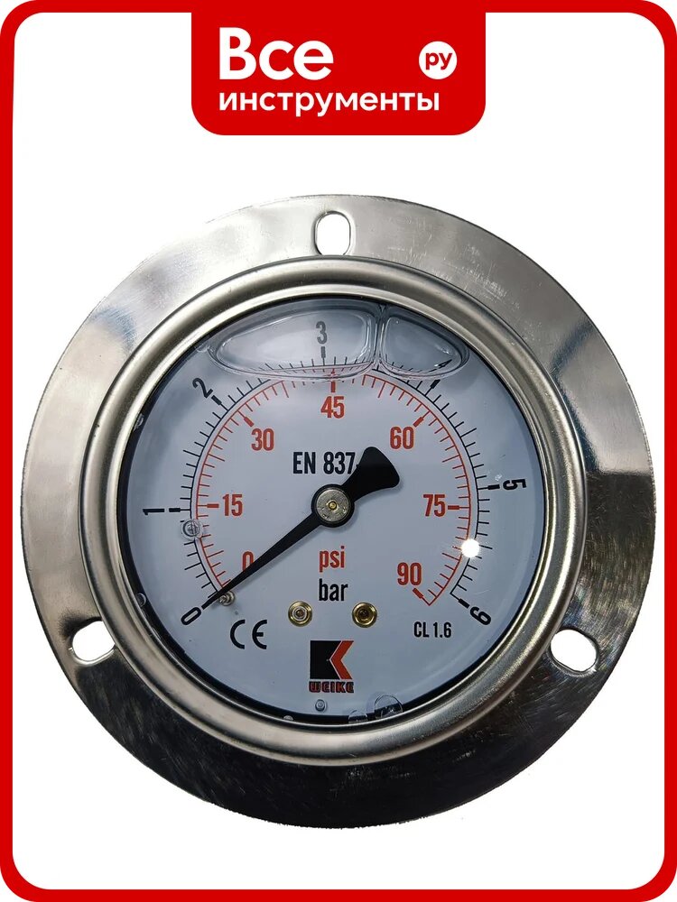 Манометр гидравлический виброустойчивый аркаим WKP1007 фланцевый, на 6 бар, 63 мм, G 1/4", глицериновый WKP1007F6D63G14