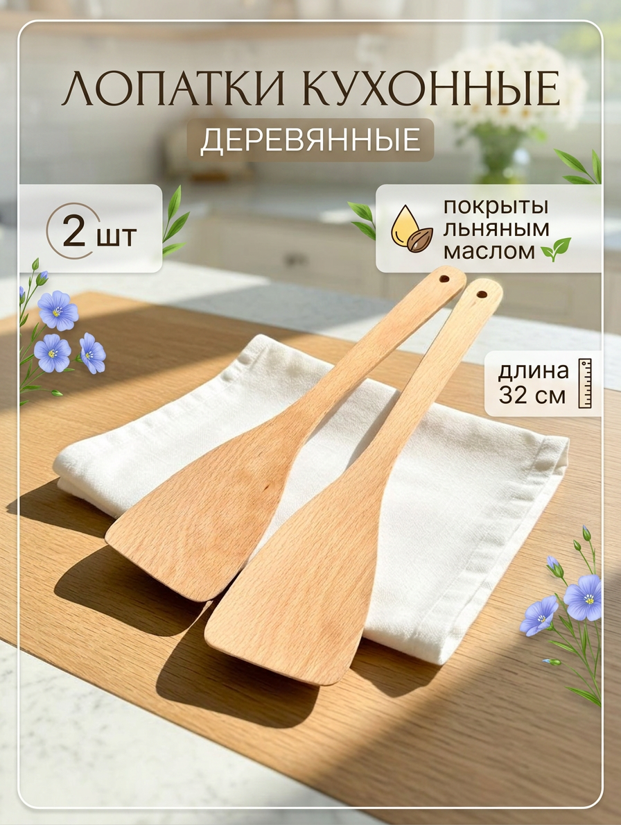 Набор лопаток кухонных деревянных 32 см, 2 шт, бук