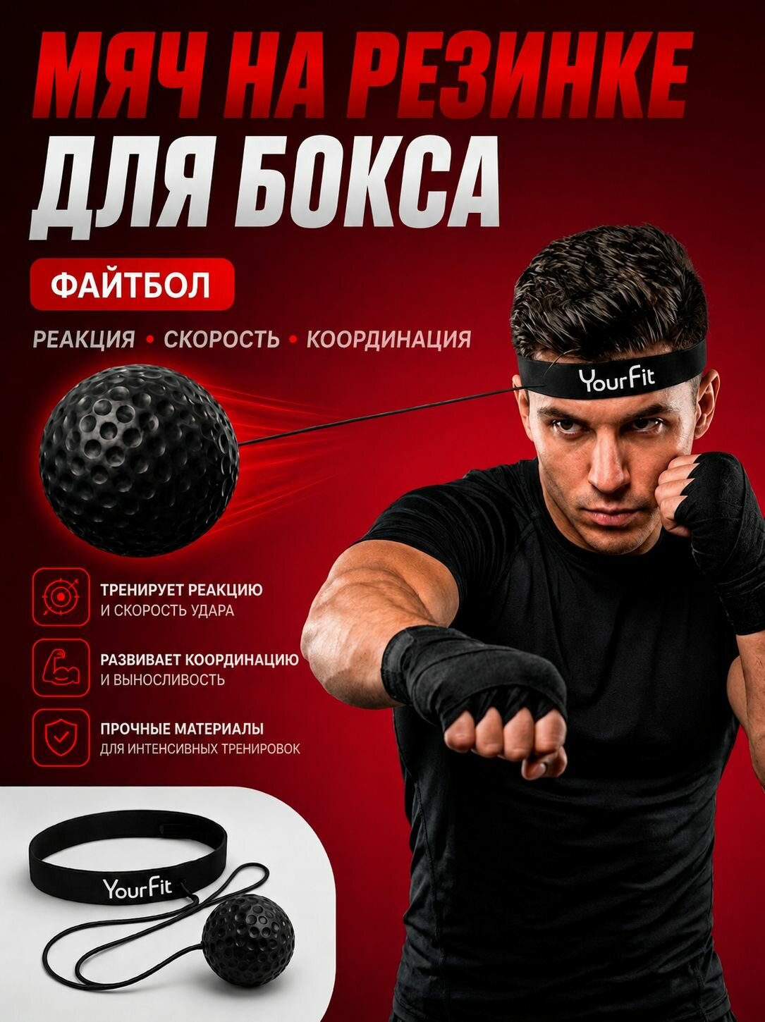 Мяч для бокса на резинке, на голову, файтбол