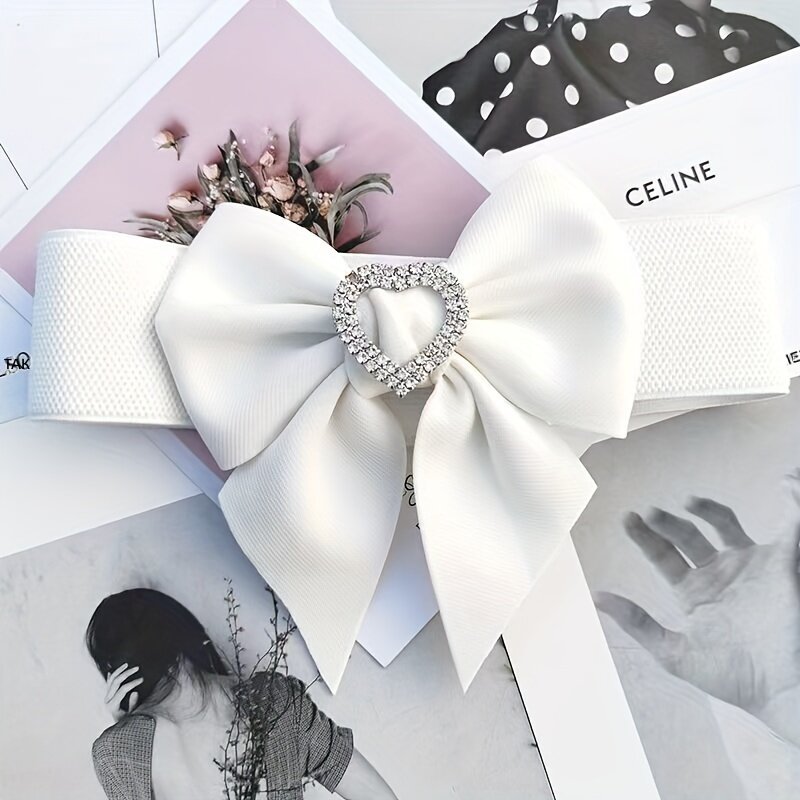 Женский эластичный пояс с бантом из страз в форме сердца, цвет Love White B, для больших размеров
