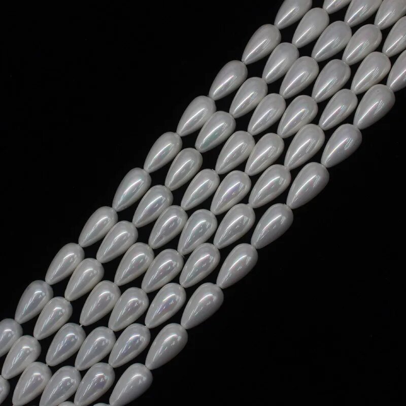 Бусины лаerf beads белые ракушки перламутр капли дождя 9x15mm