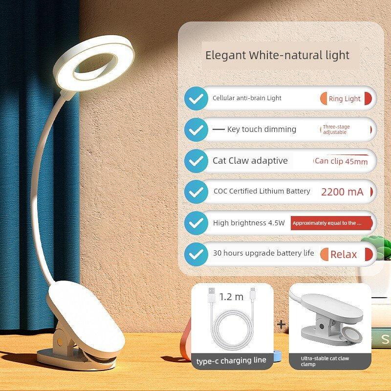 Philips настольный светильник высокой спецификации с 2200 мАч аккумулятором, когтевым зажимом и двухрежимной работой