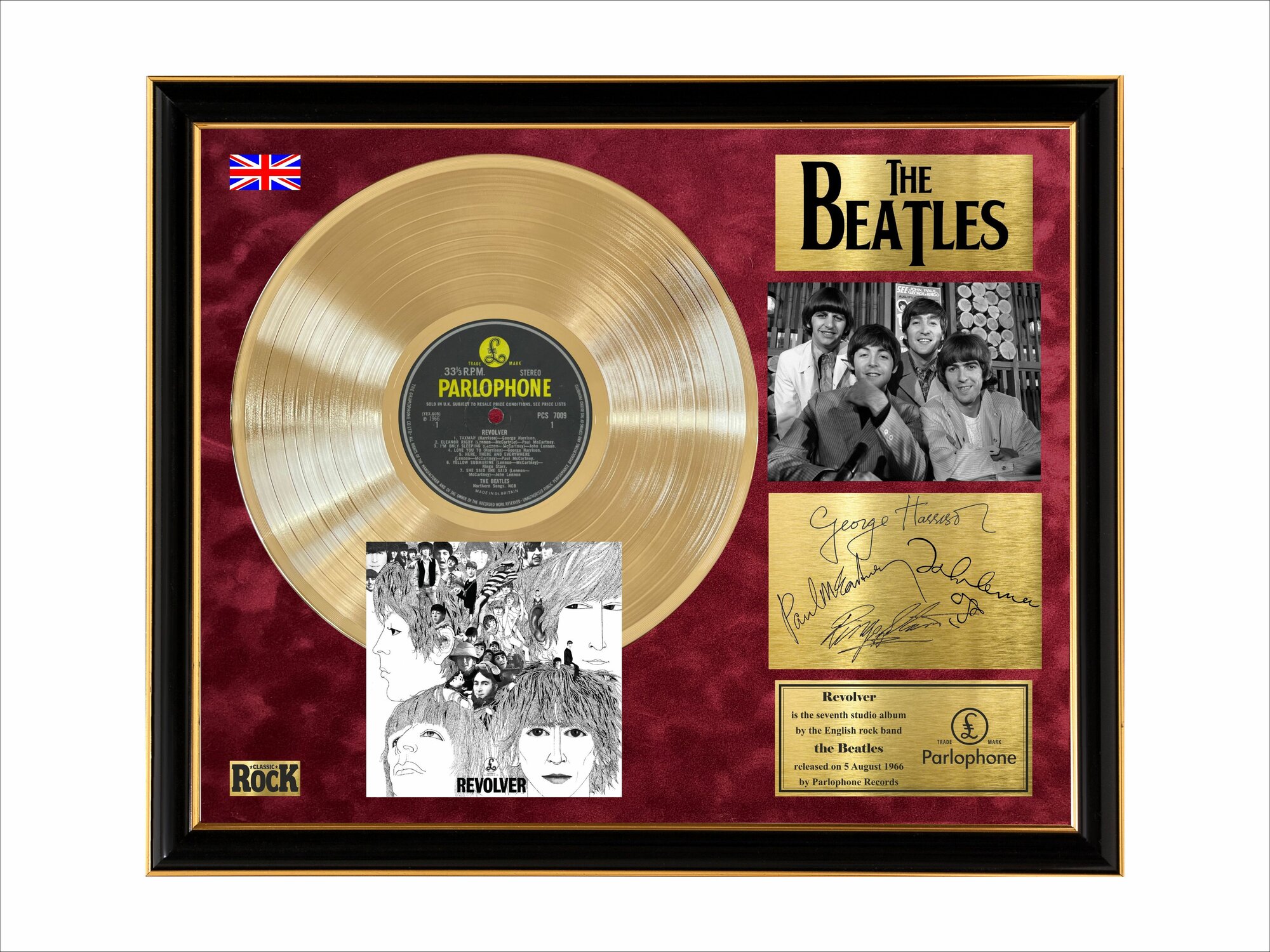 Картина с диском The Beatles Revolver и автографами в рамке