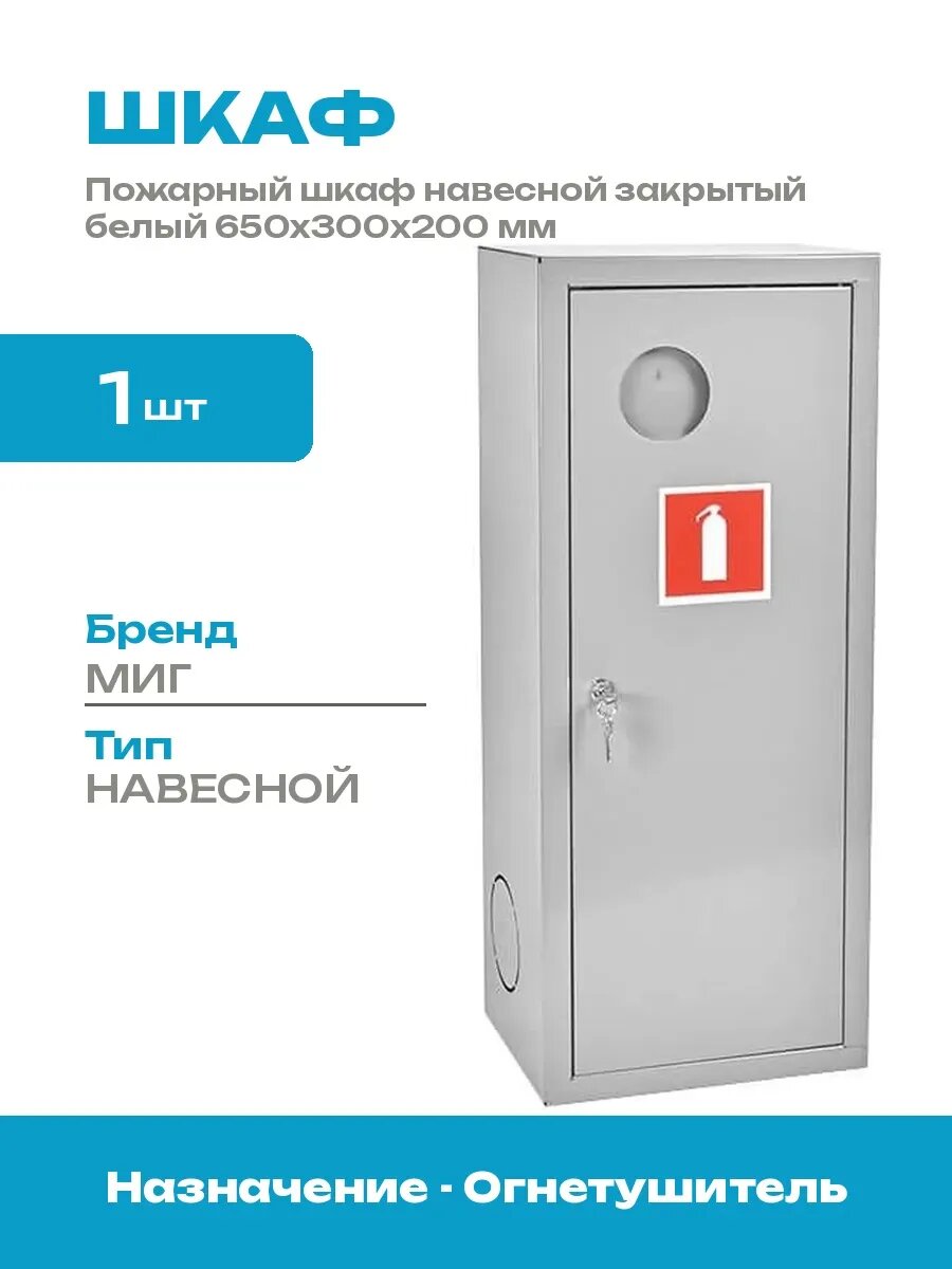 Шкаф пожарный навесной закрытый белый для огнетушителя