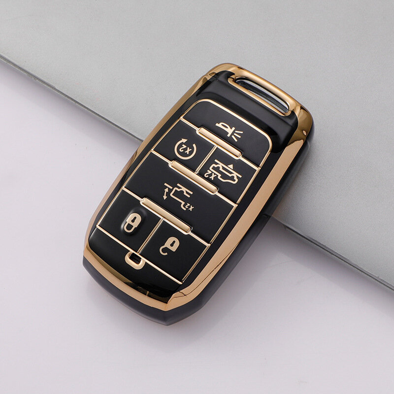 Автомобильный чехол для ключа Jeep Chrysler Dodge Ram RMA1500 2500 3000 с золотым краем - Чёрный