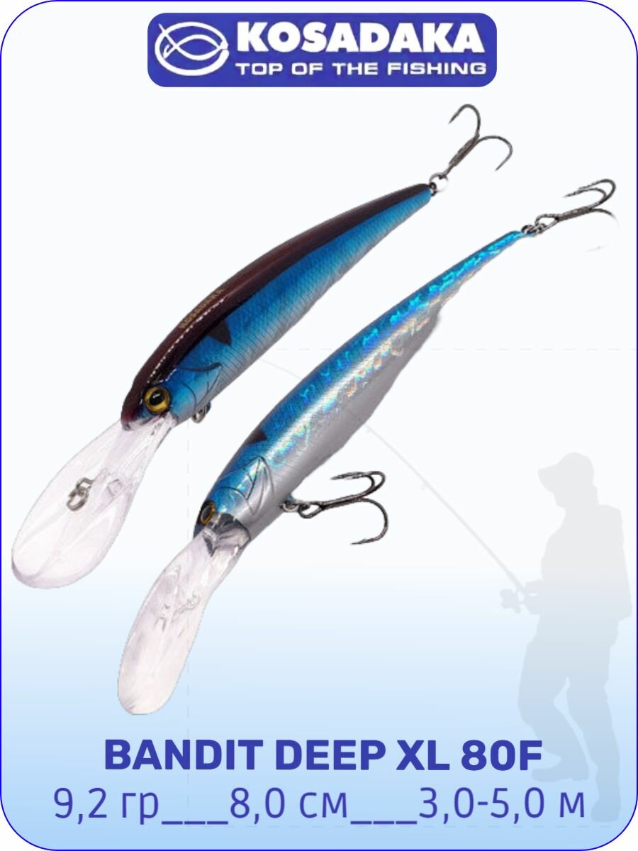 Воблер Kosadaka Bandit Deep XL 80F, плав. 80мм 9,2г 3-5м цв. BLU